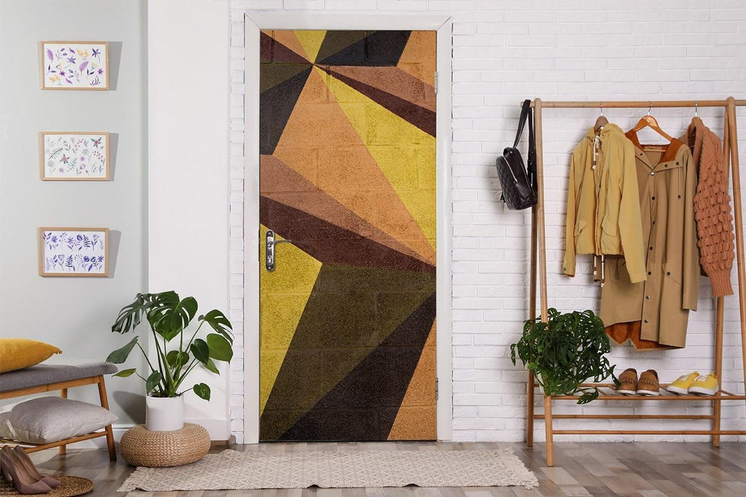 Red Geometric Pattern Door Decal, Red Door Wrap, Peel and Stick Door ...