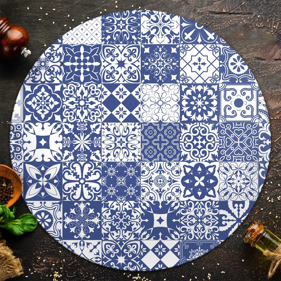 Glass Cutting Board - Shape Variations, Greece Mosaic, Blue Worktop ...