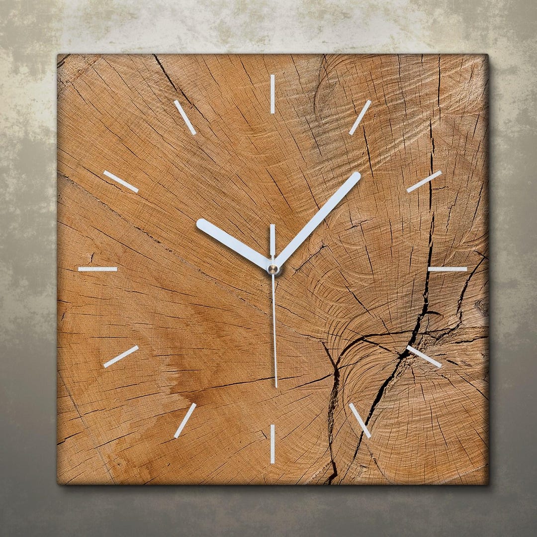 Old Style Wood Canvas Clock, Brown Square Clock, Living-room Decoration ...