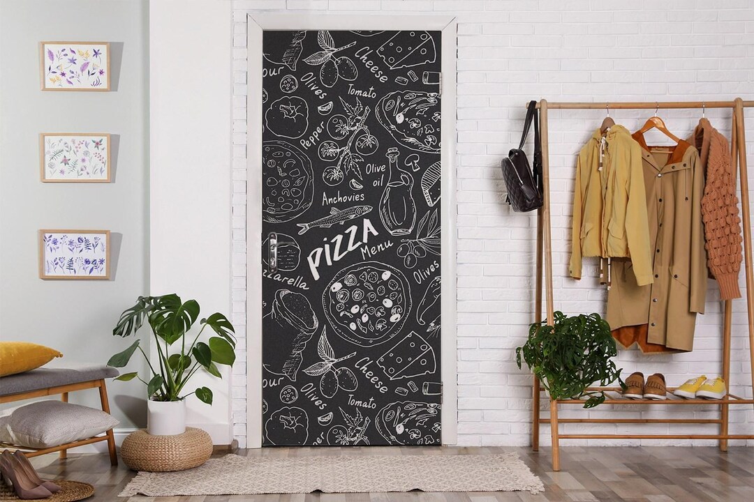 Food on the Blackboard Door Decal, White Door Mural, Removable Door ...
