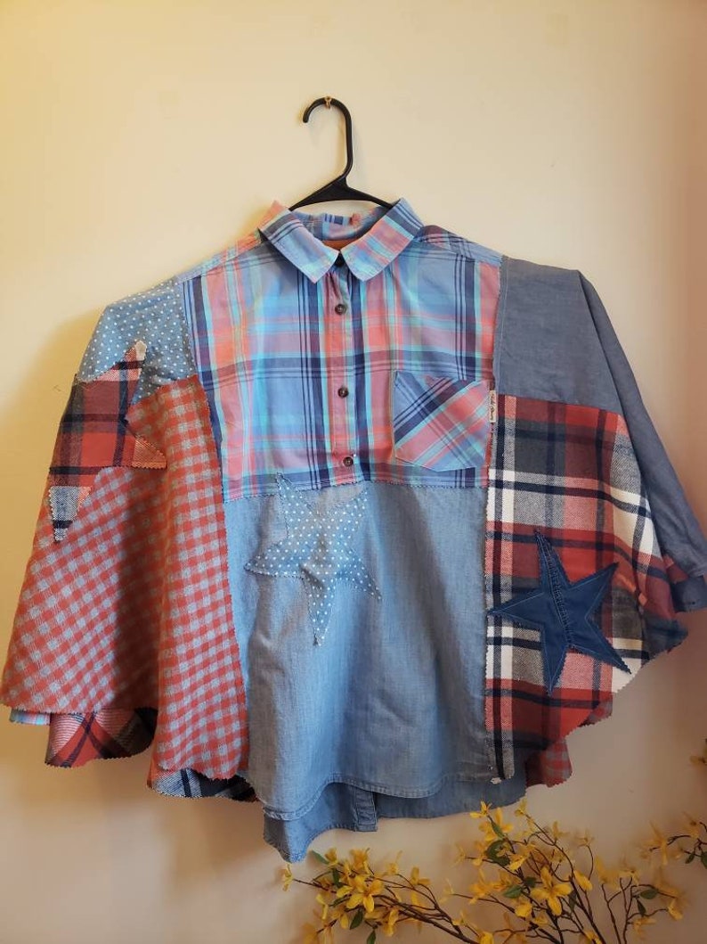 Upcycled Poncho, Handmade Poncho, Jean Shirt, Ecofashion - Etsy