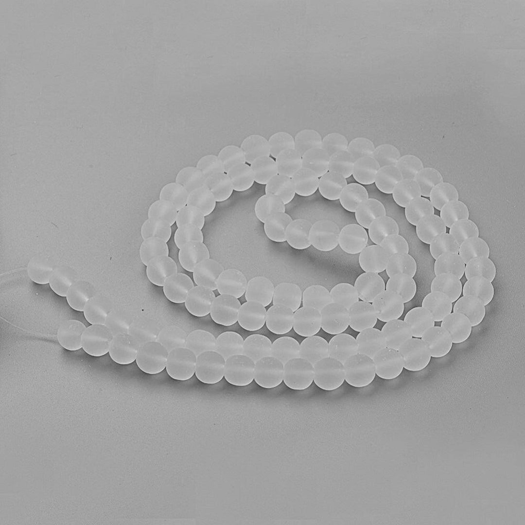 White/clear 8mm Frosted Dyed Plain Round Glass Beads, Strand of 95+, 1 ...