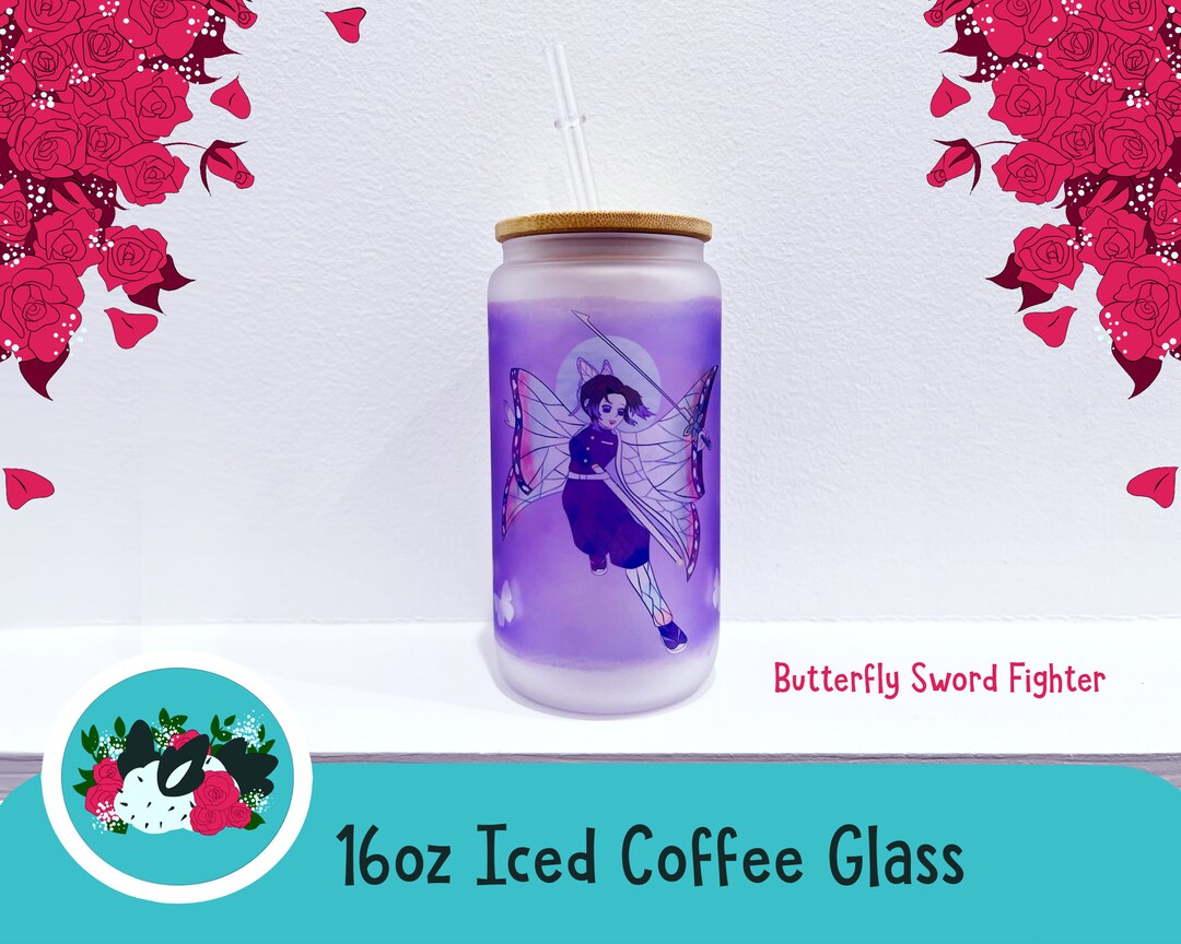 Butterfly Sword Fighter Cup Iced Coffee Glass, Glass Can With Bamboo ...
