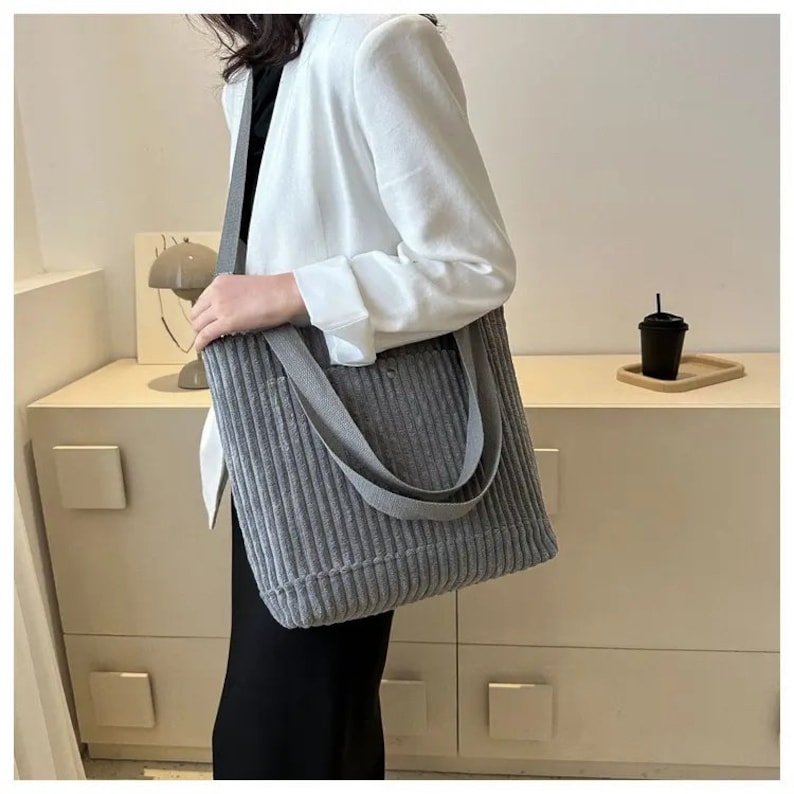 EMBROIDERED Multicolor WIDE Corduroy Tote Bag, Shopping Bag ...