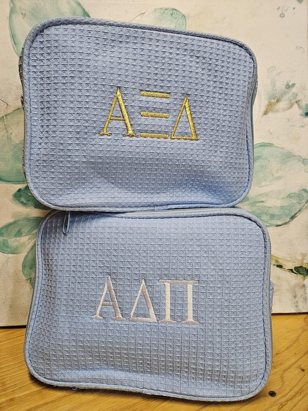 New Sorority Letters Embroidery PERSONALIZED MAKEUP BAGS Waffle Bridal ...