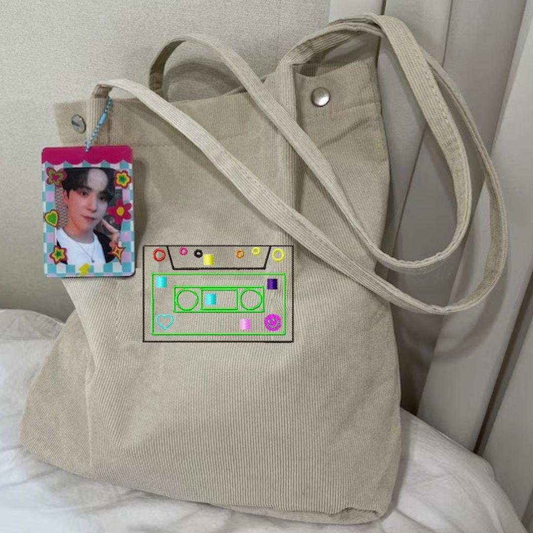 KPOP Trendy Blue Hour TXT Tomorrow X Together Embroidered Corduroy Tote ...