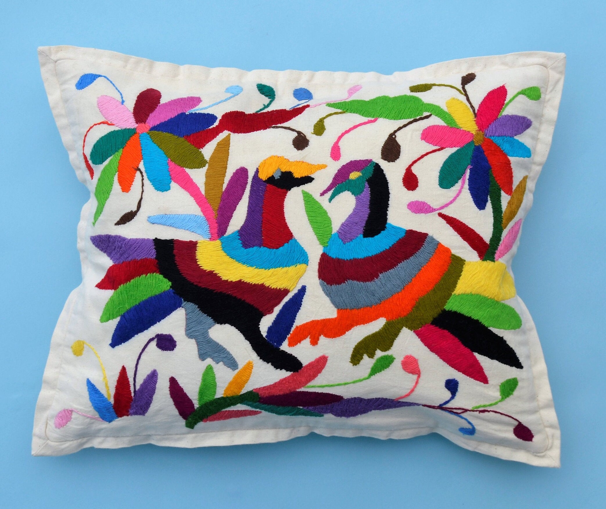 Mexican embroidery pillow cover Otomi embroidered birds | Etsy