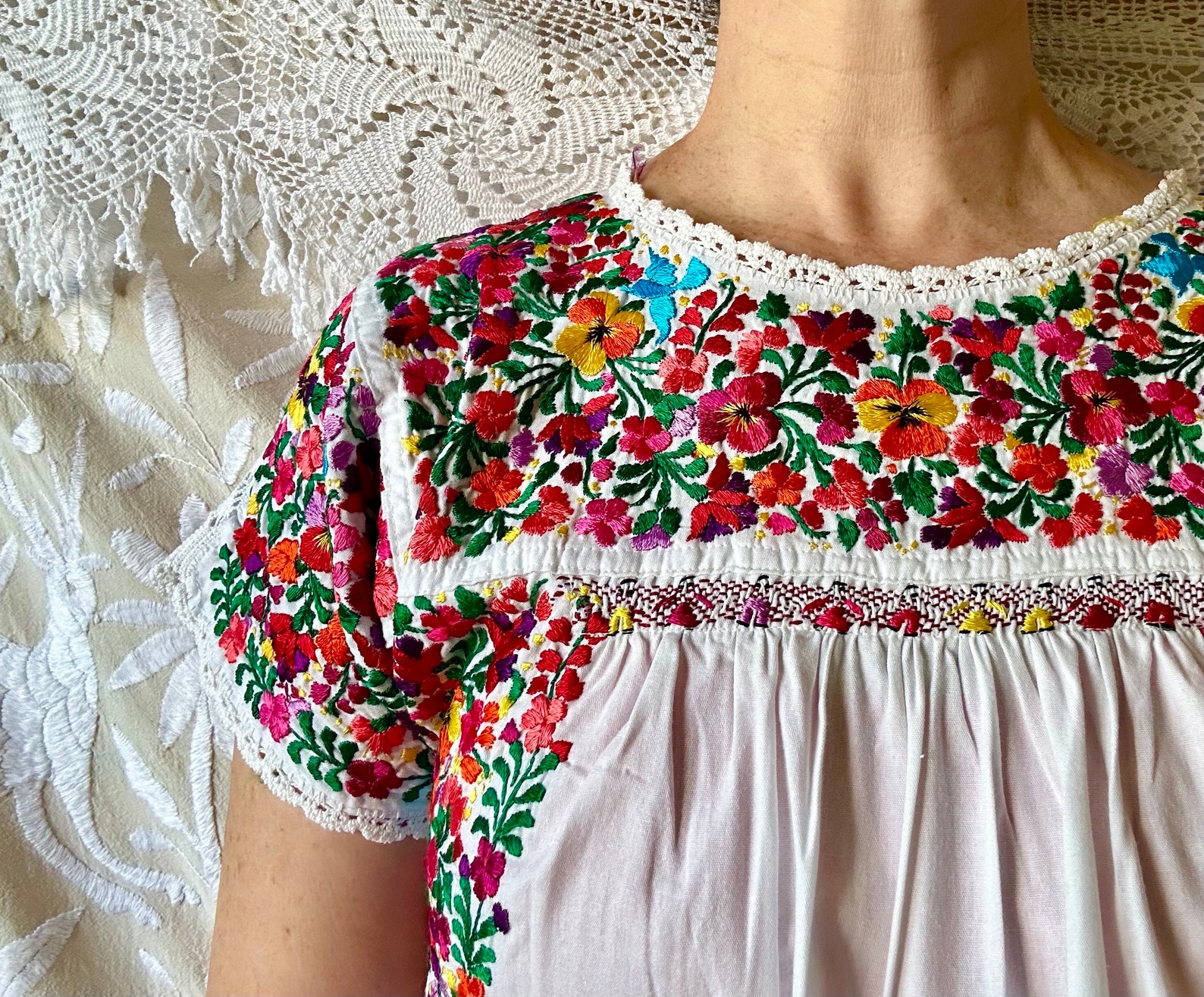 San Antonino Blouse, Mexican Embroidered Blouse, Mexican Cotton Blouse ...