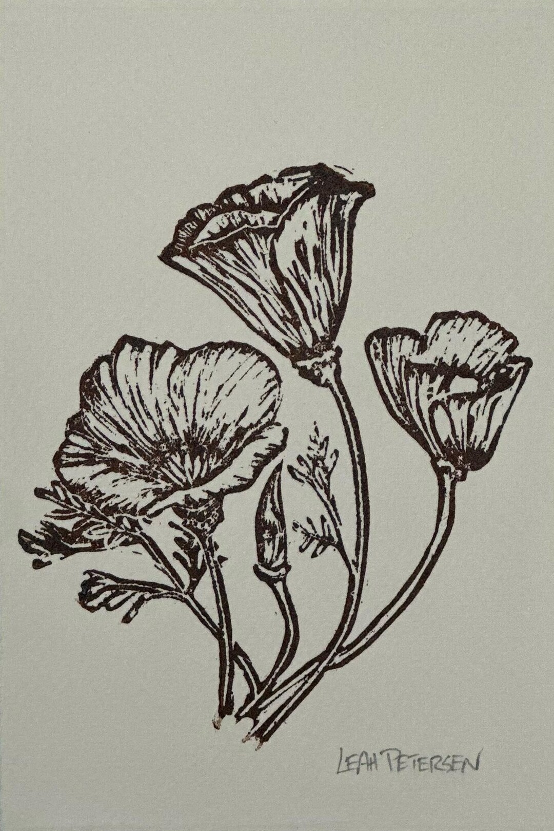 California Poppy, Original Linocut, Hand Printed - Etsy
