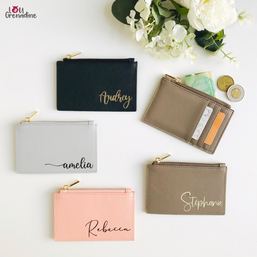 Personalized Card Holder With Zip, Vegan Leather Card Holder, Monogram ...