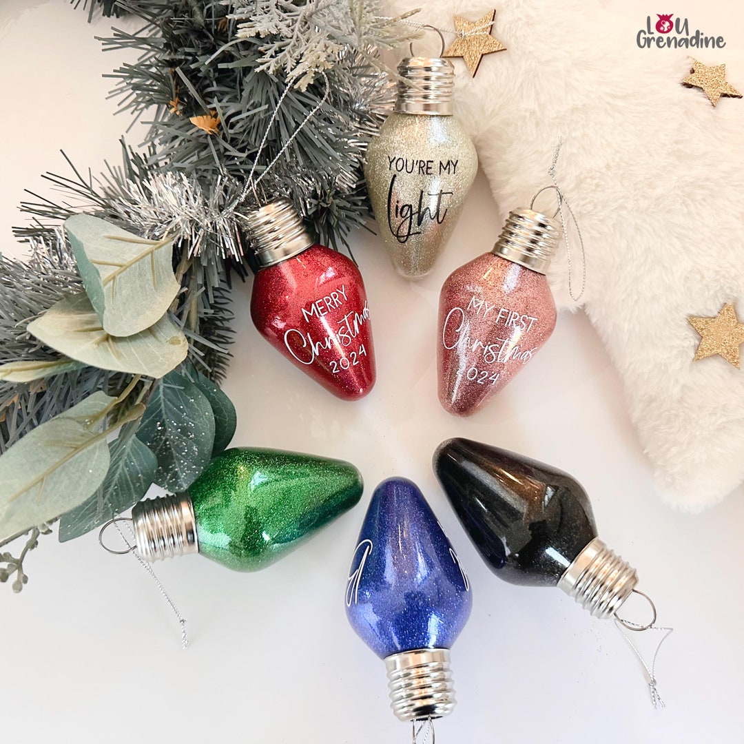 Personalized Glitter Light Bulb Ornament for Christmas, Custom Light ...
