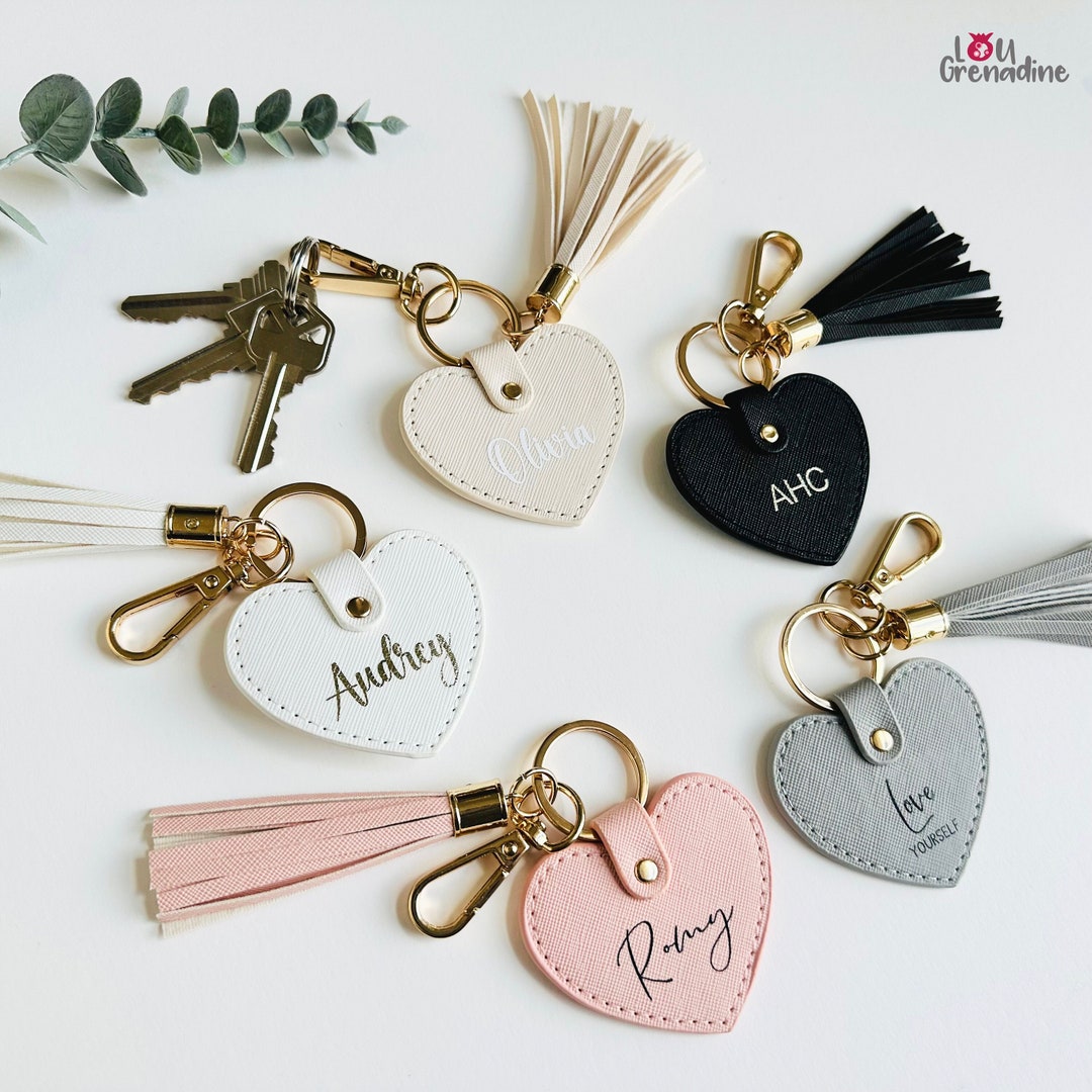 Personalized Heart Keychain With Tassel, Custom Heart Keyring, Monogram ...