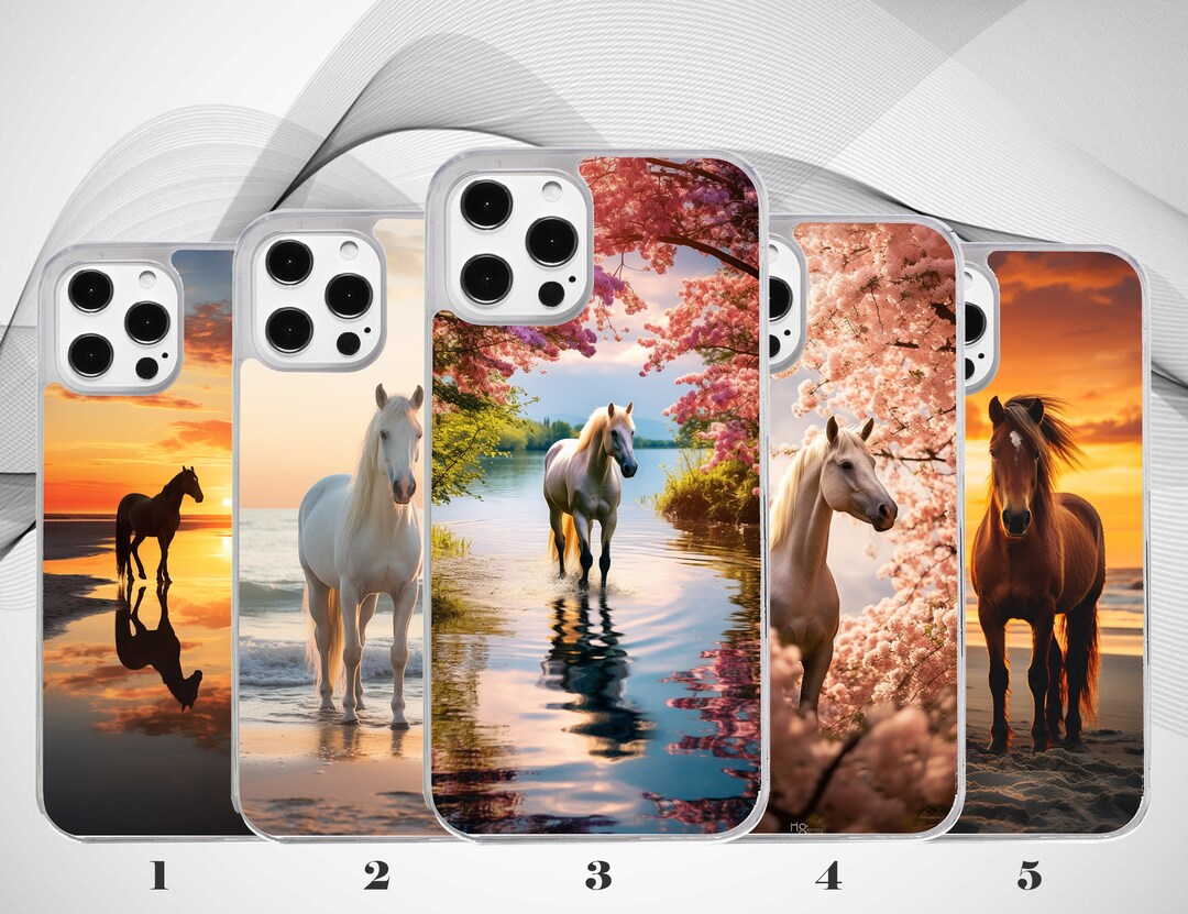 Horse Tree Floral Brown White Beach Water Sakura Phone Case for iPhone ...