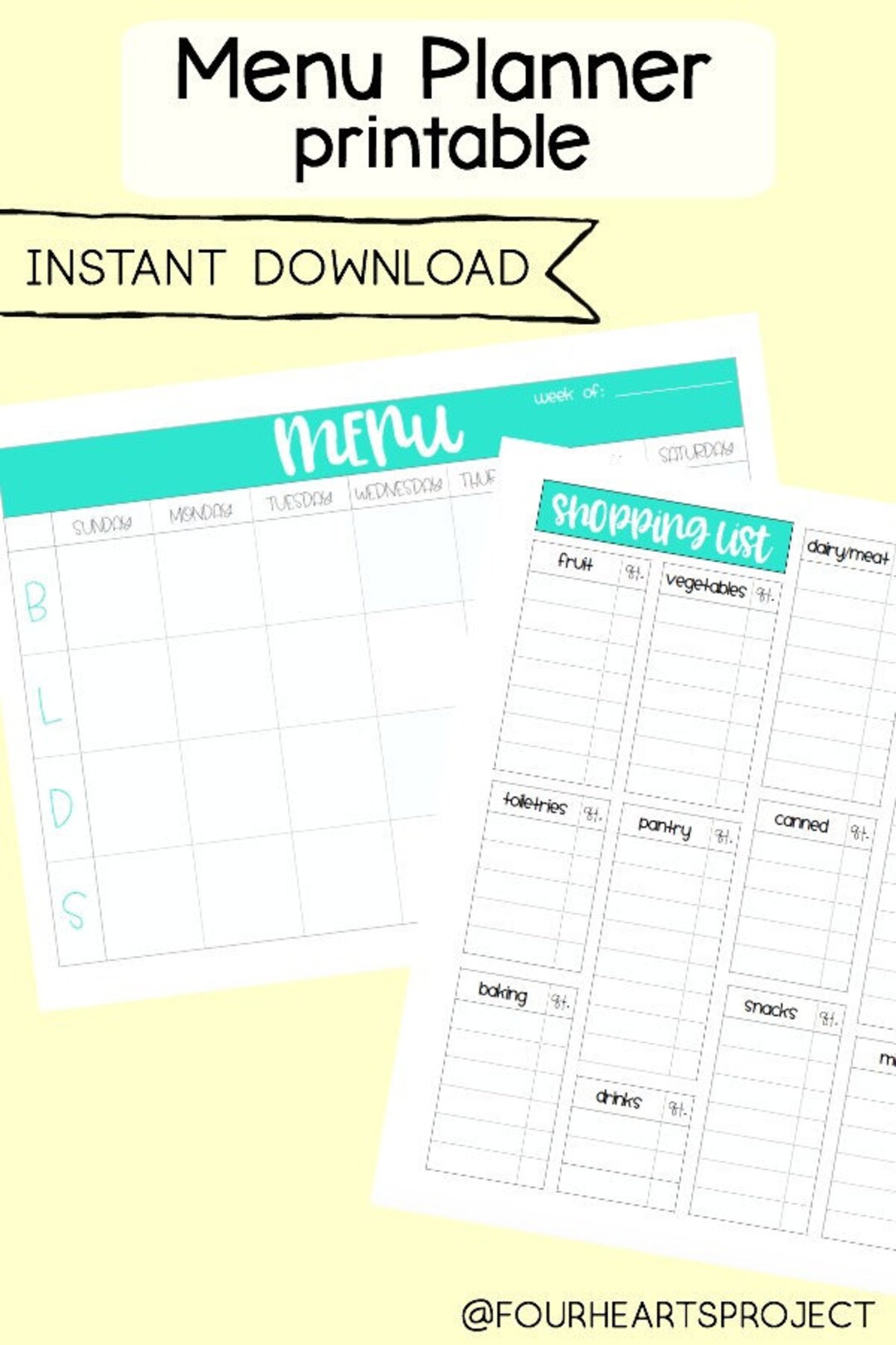 Menu Planner Digital Download Printable - Etsy
