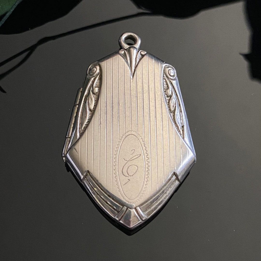 Antique Art Deco Silver Plated Shield Pinstripe Repousse Monogram E Locket - Etsy