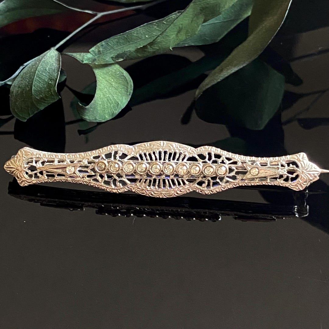 Vintage Art Deco Rhinestone Filigree Bar Pin Brooch - Etsy