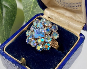 Vintage 10k Gold Esemco Emerald Cut Simulated Blue Zircon Glass Ring ...