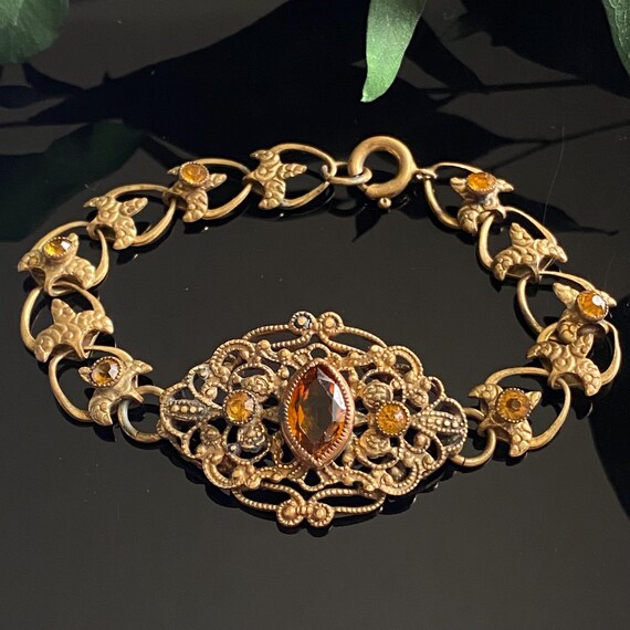 Antique Vintage Art Deco Orange Czech Glass Filigree … - Gem