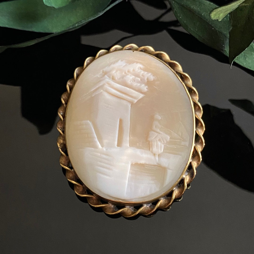 Antique Victorian Rebecca at the Well Shell Cameo Floral Brooch - Etsy