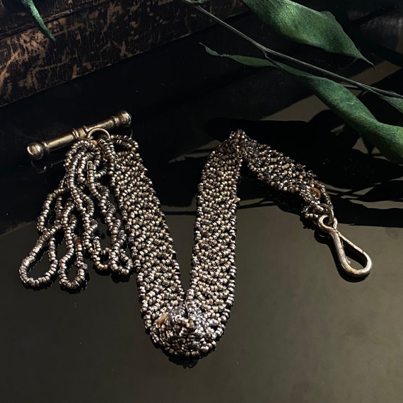 Antique Georgian Cut Steel Bead Watch Fob Chain - Gem
