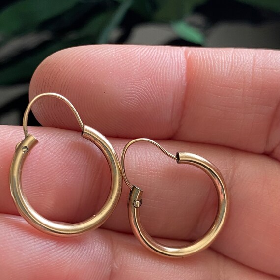 Antique Vintage Small Gold Filled Round Hoops - Gem