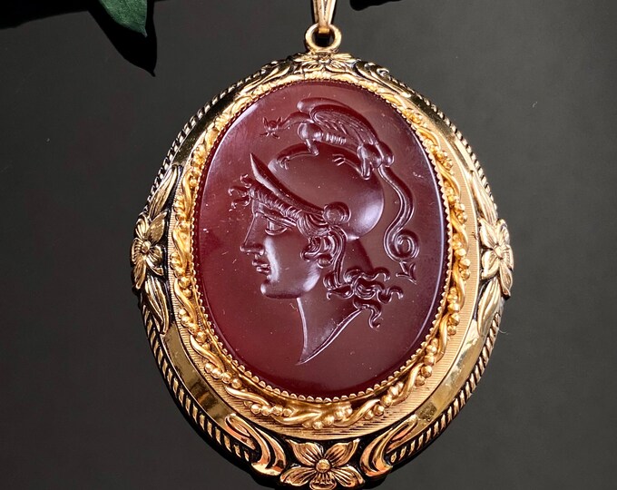Vintage Athena Intaglio Cameo Large Gold Plated Locket - Etsy