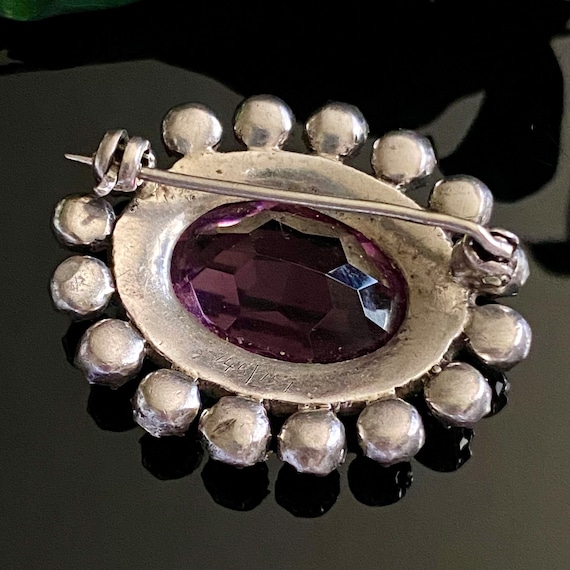 Antique Art Deco Silver Oval Amethyst Glass Paste Bro… - Gem
