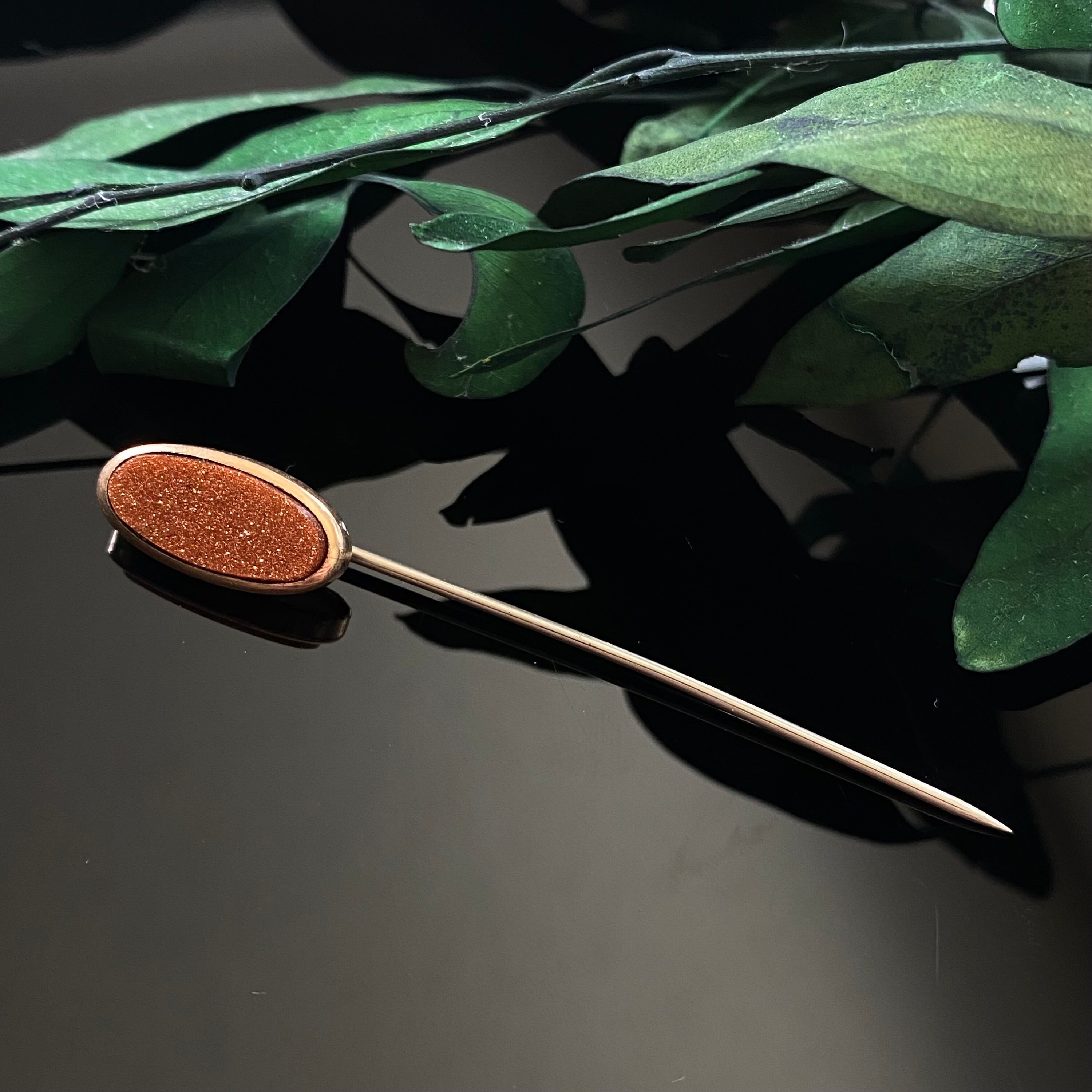 Antique Edwardian Rolled Gold Oval Goldstone Stick Pin - Etsy