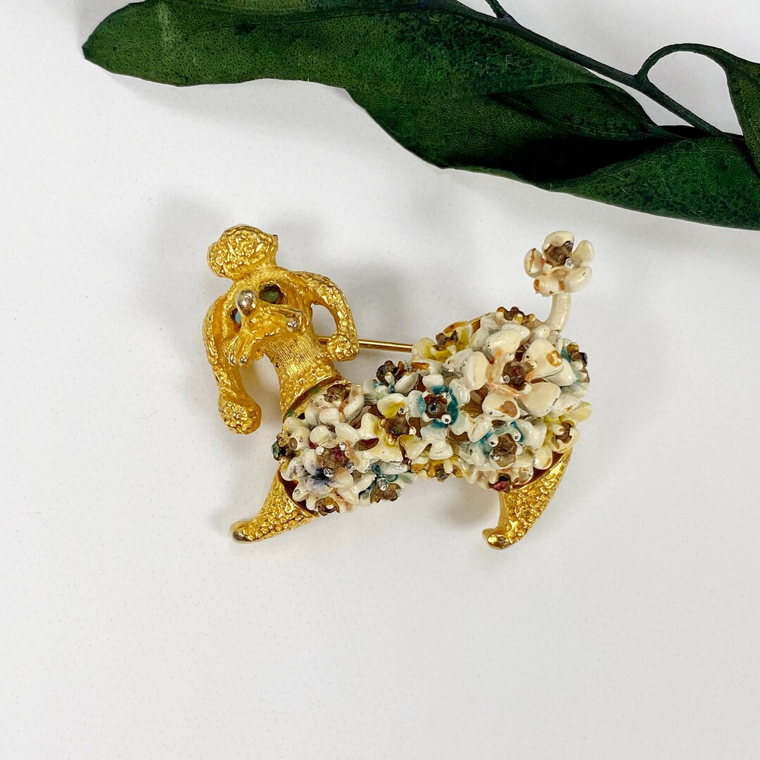 Vintage SAO Rhinestone Flower Poodle Dog Brooch - Etsy