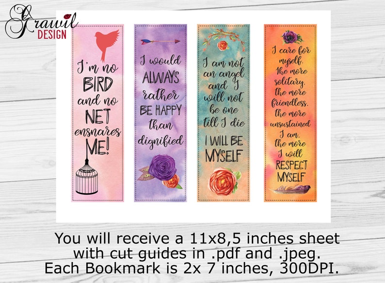 PRINTABLE Bookmarks, Set of Jane Eyre Bookmarks, Jane Eyre Quote ...