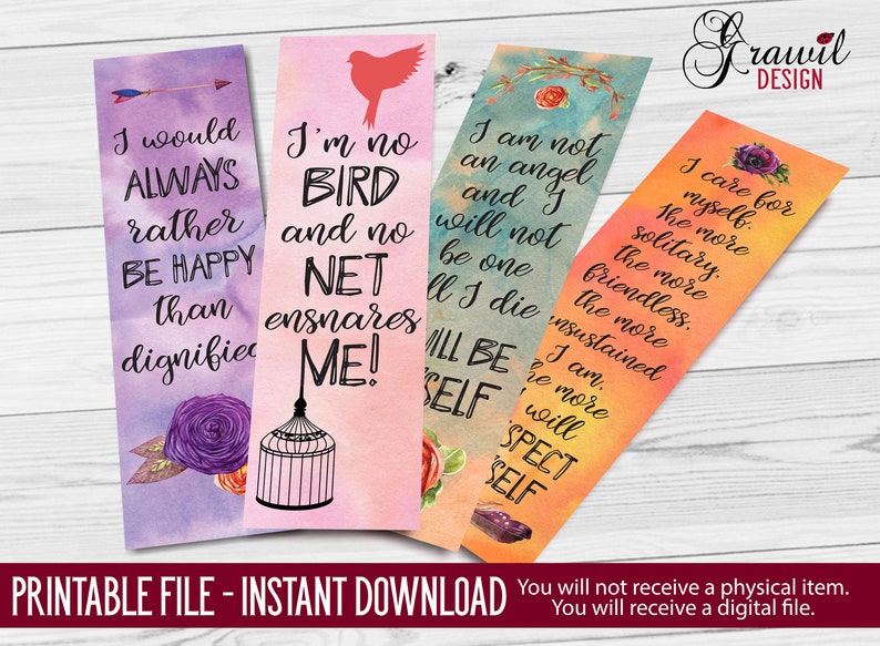 PRINTABLE Bookmarks, Set of Jane Eyre Bookmarks, Jane Eyre Quote ...