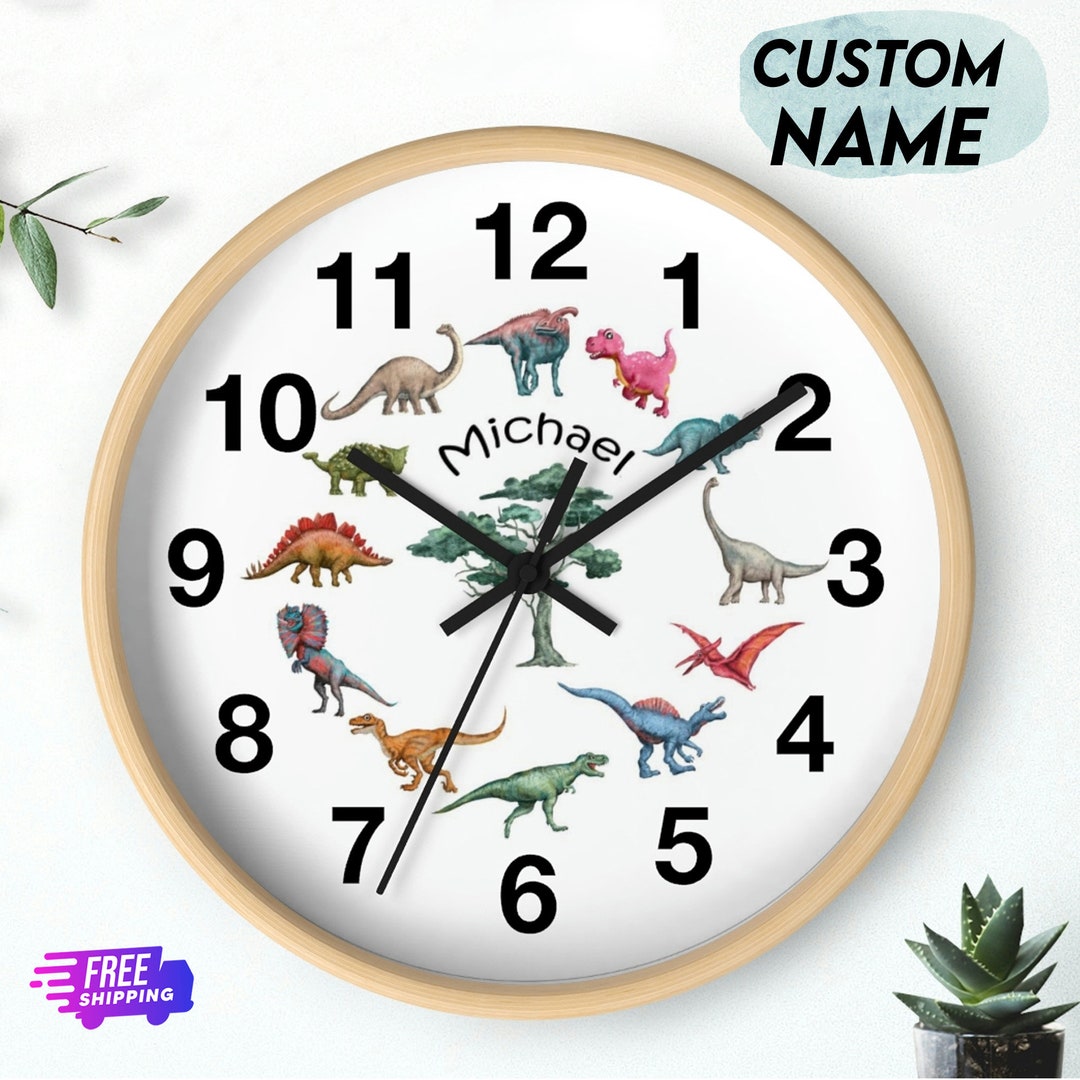 Personalized Kids Wall Clock Dinosaur Decorations Dinosaur Kids Room - Etsy