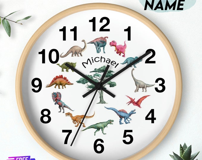 Wooden Dinosaur Clock Childrens Clock Gift Birthday Present Kids Clock ...