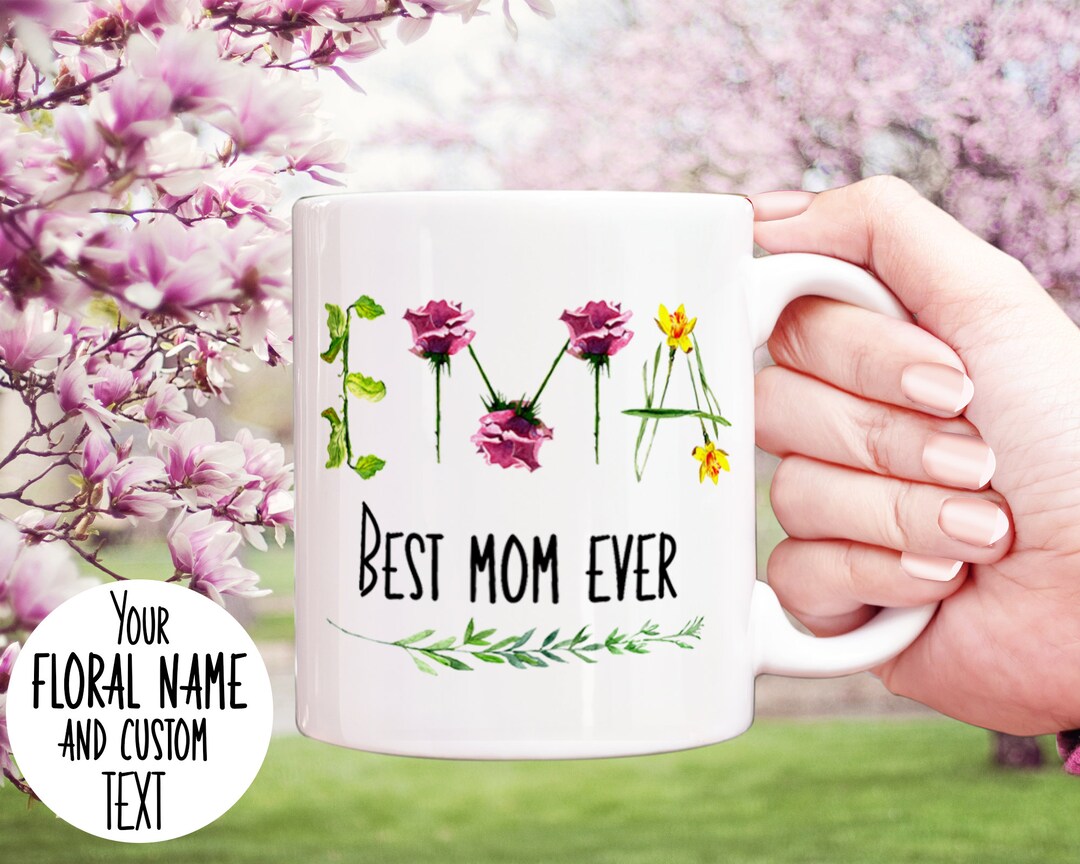 Floral Letter Mug, Best Mom Mug, Customizable Mug, Great Grandma Gift ...