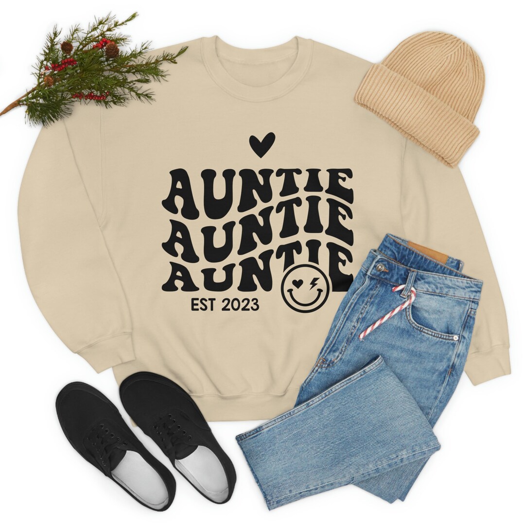 Auntie Est 2023 Heart Wavy Smiley Sweatshirt Aunty Jumper - Etsy
