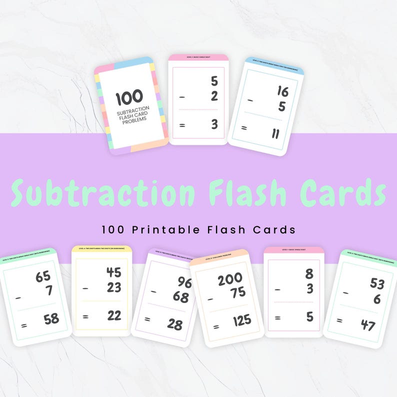 Subtraction Flashcards for Kids | Printable Math Cards | Math Practice ...