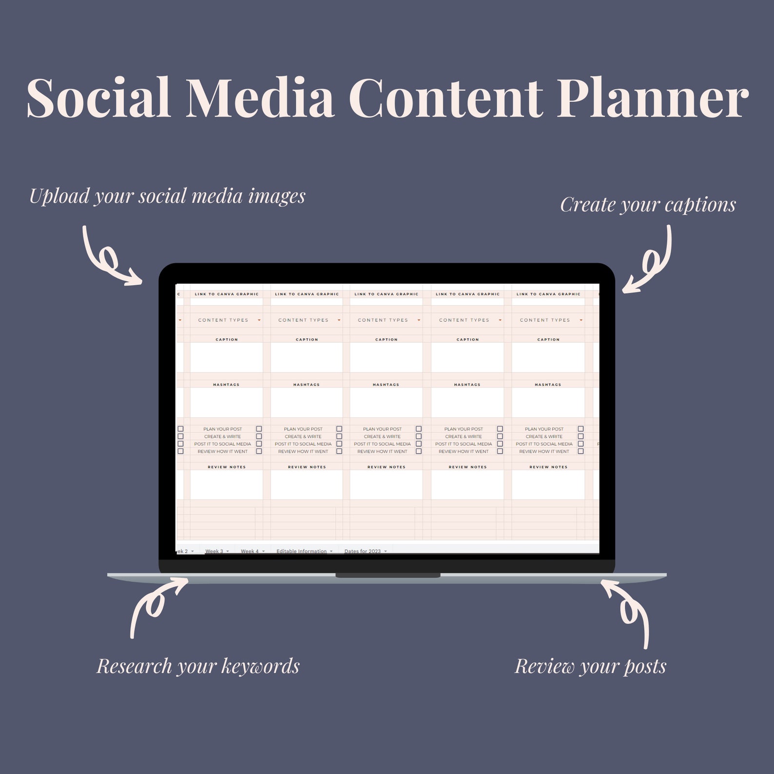 Social Media Content Calendar & Planner | Google Sheets Planner, Social ...