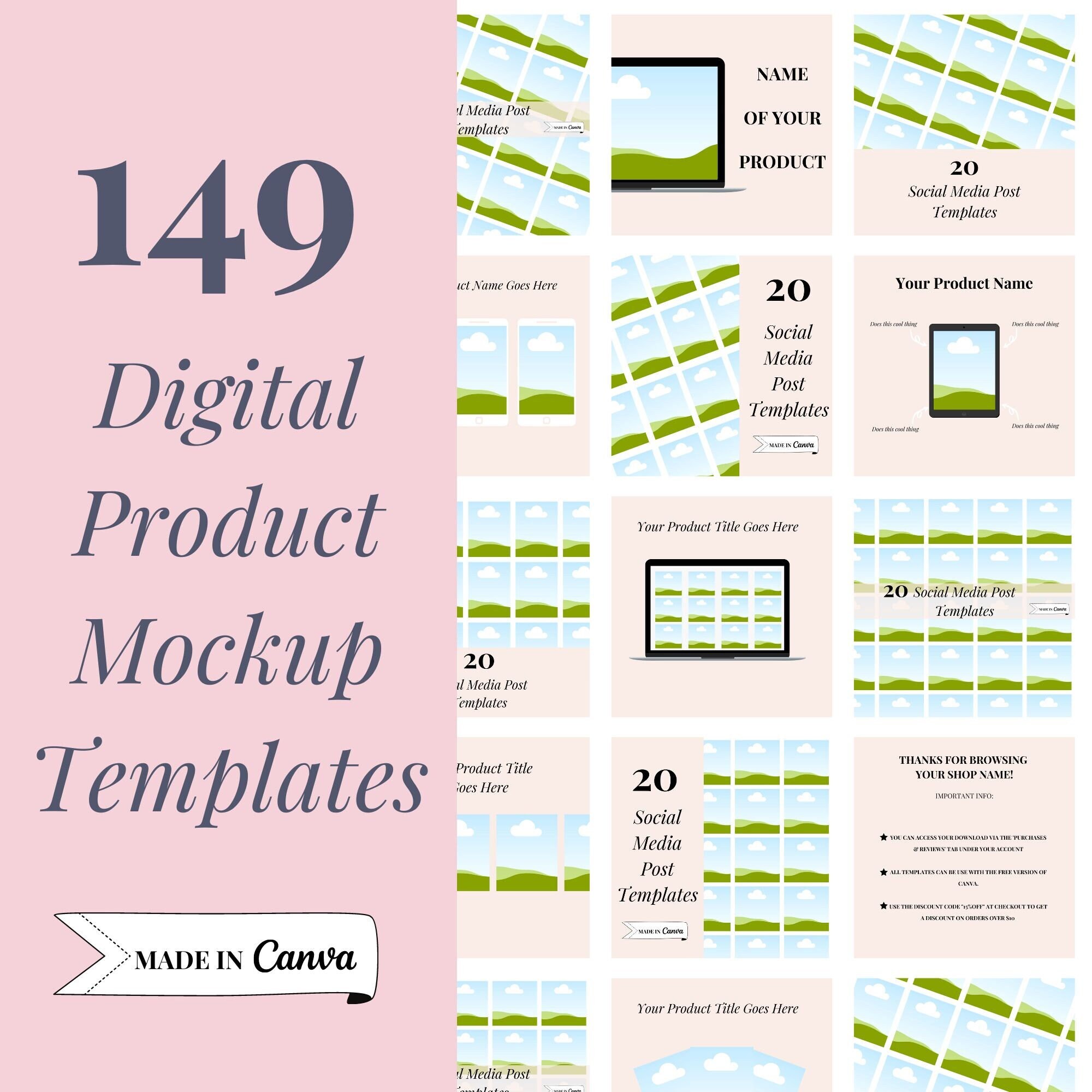 Digital Product Mockup Template Bundle Includes Etsy Listing Canva ...