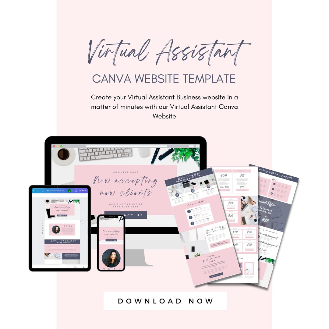 Virtual Assistant Canva Website Template | Canva Template, Virtual ...