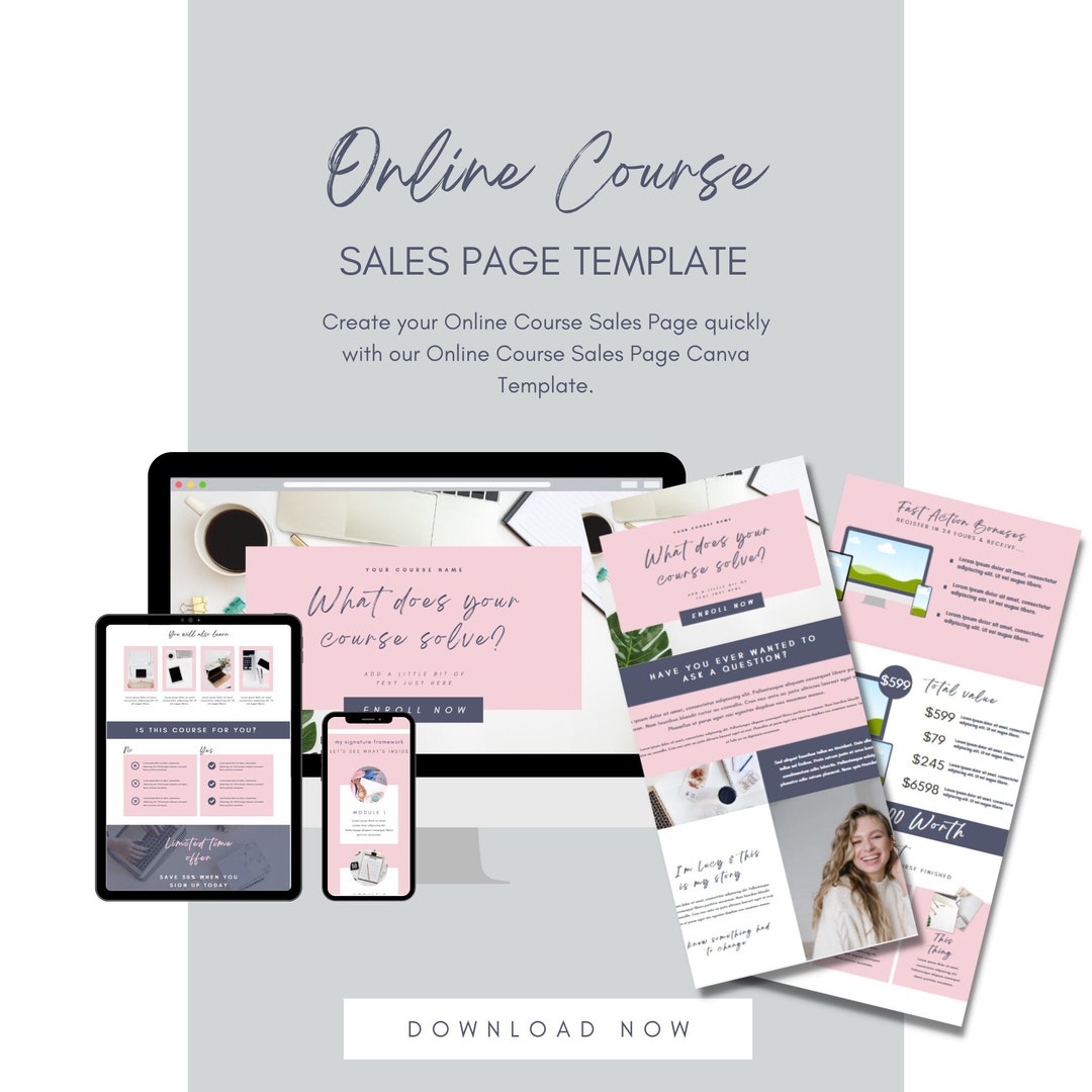 Online Course Sales Page Template Canva | Sales Page Template, Landing ...