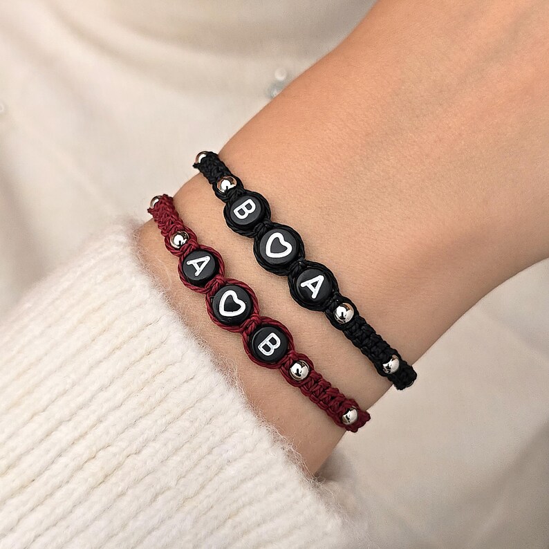 Personalized Couples Bracelet Set, His Her Initial Bracelet, Custom ...