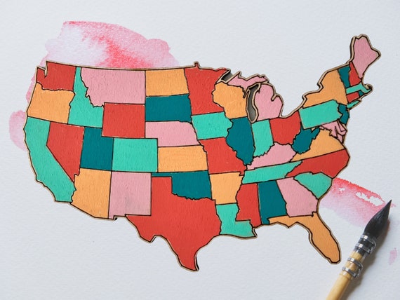 Wood US Sales Map Diy Paint Paintable Etsy Sales United - Etsy