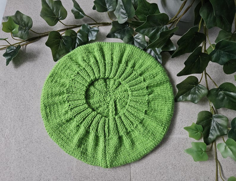 Bright Green Beret: Hand Knitted, Vintage Style, Acrylic - Etsy UK