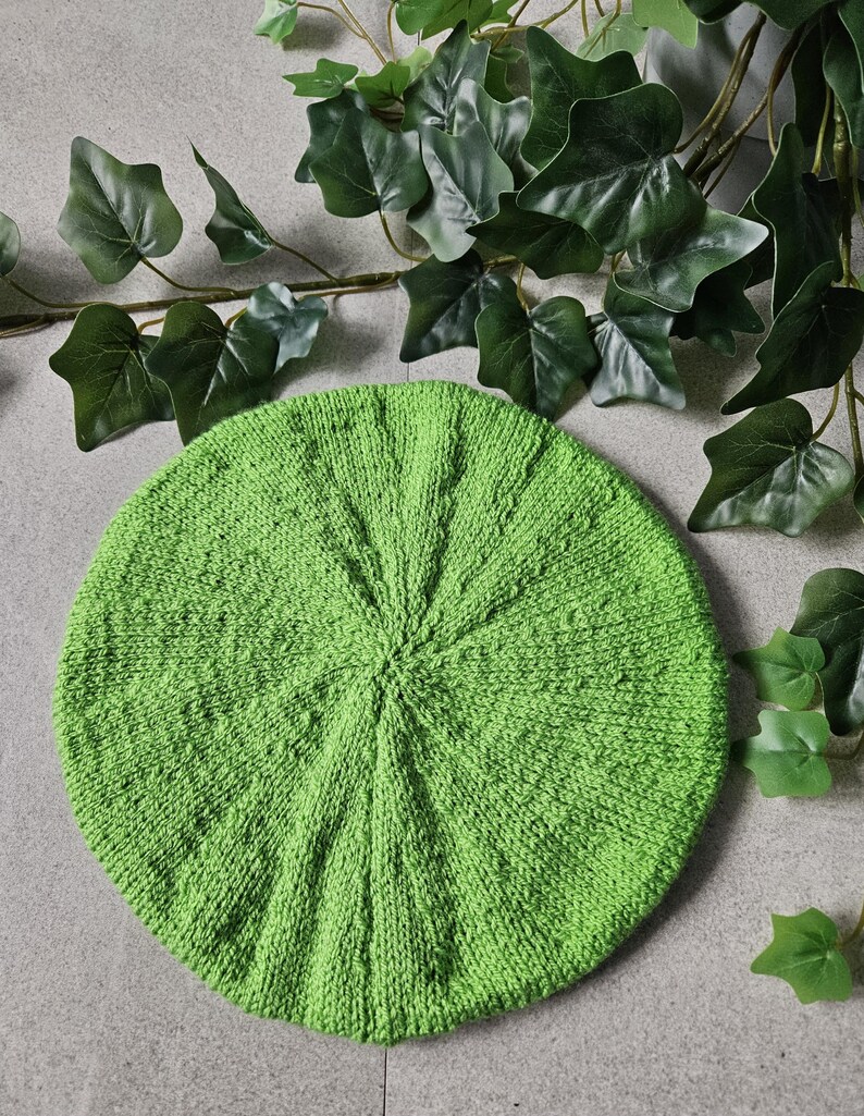 Bright Green Beret: Hand Knitted, Vintage Style, Acrylic - Etsy UK