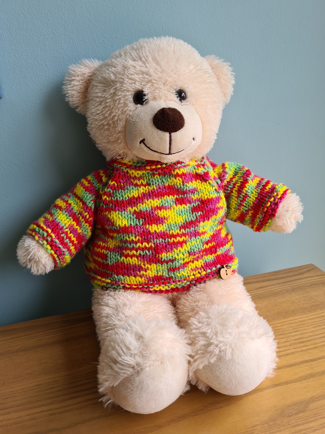 Hand Knitted Teddy Clothes. Rainbow Jumper Fits 41-46cm - Etsy UK