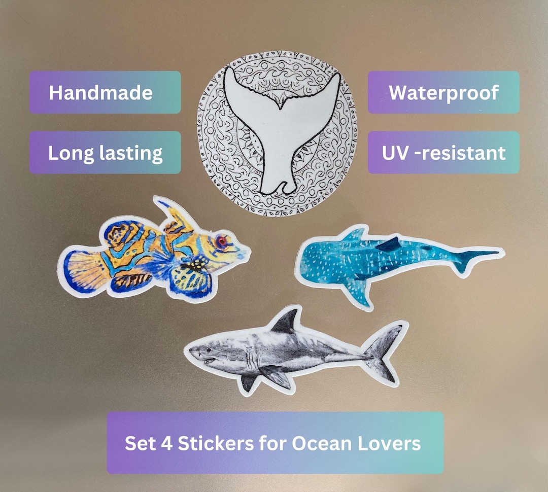 Set of 4 Stickers Ocean Themed Stickers Colorful Gift for Divers ...