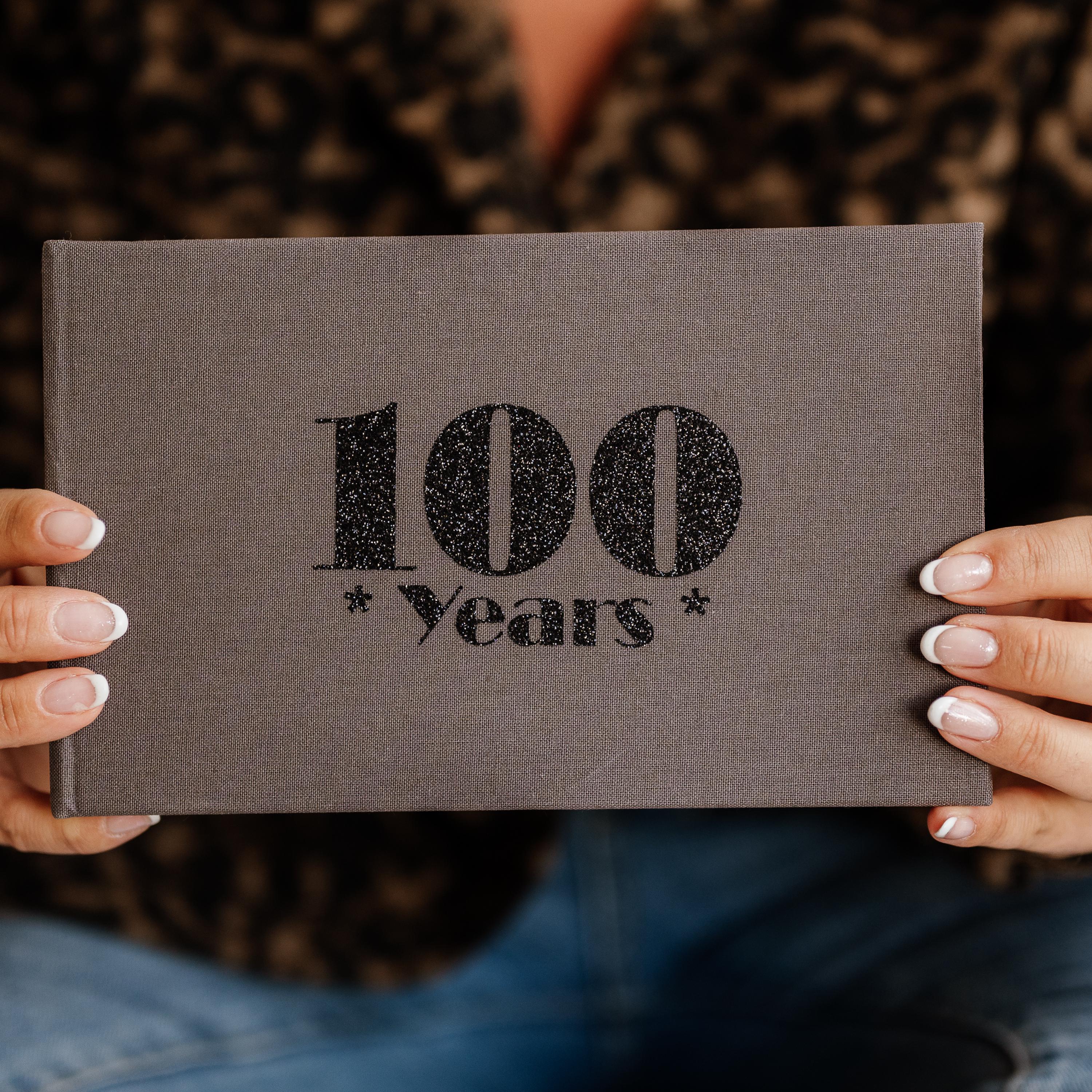 100th Birthday Photo Album in Charcoal With Black Sparkle Print (also ...
