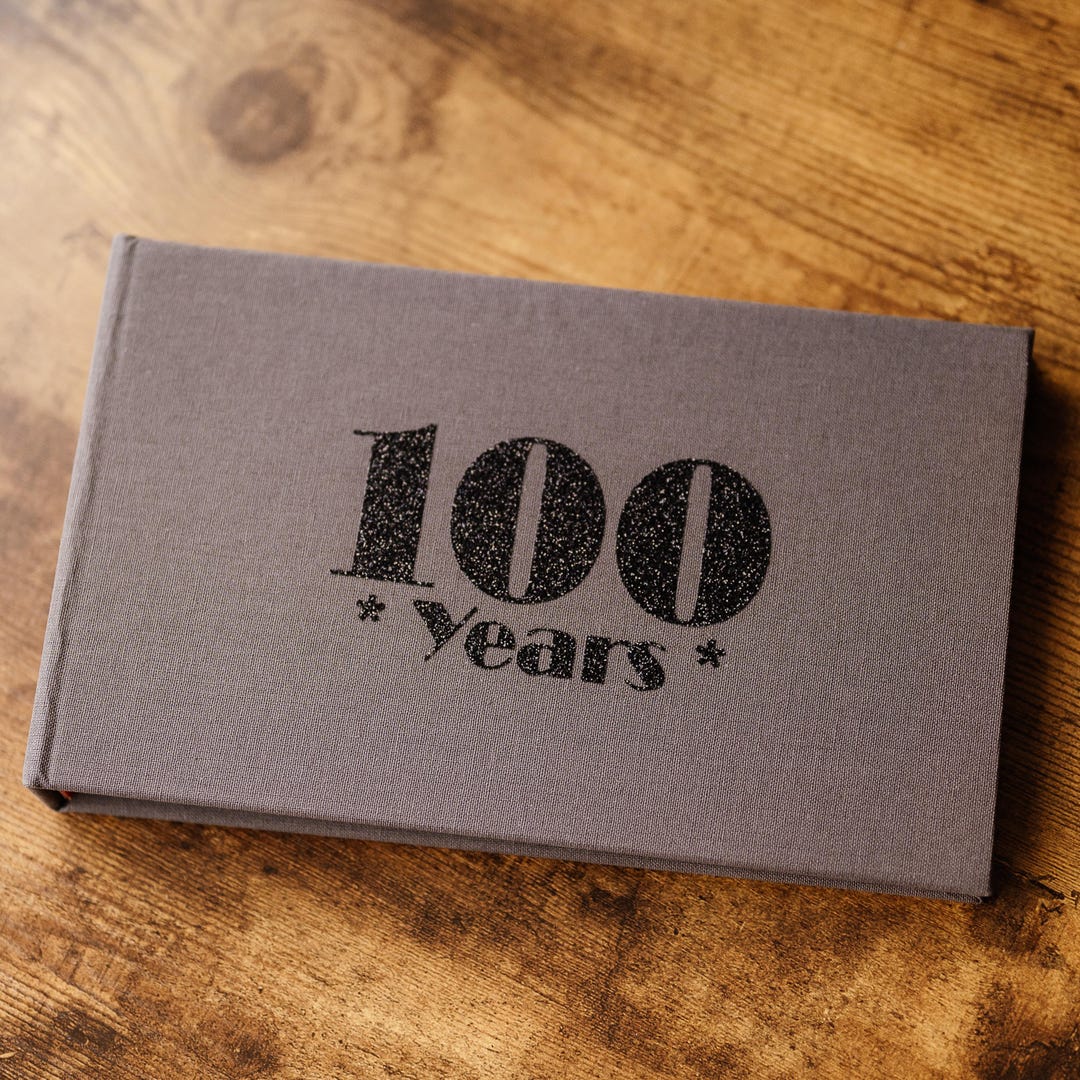 100th Birthday Photo Album in Charcoal With Black Sparkle Print (also ...