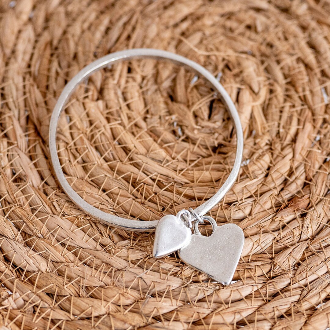 Tin Anniversary Bangle With a Duo of Pewter Hearts to Celebrate 10 ...