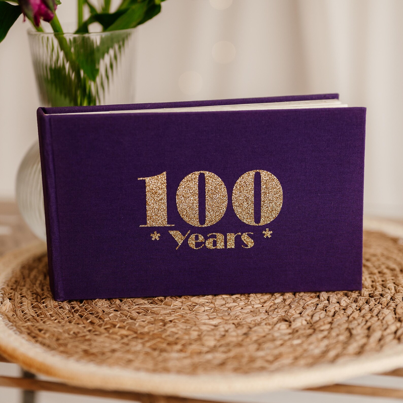 100th Birthday Photo Album in Charcoal With Black Sparkle Print (also ...